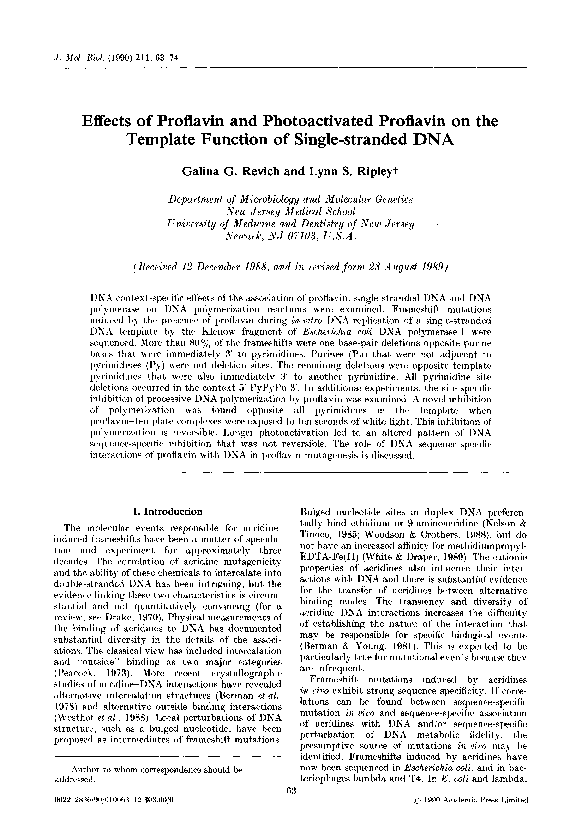 (PDF) Effects of proflavin and photoactivated proflavin on the template ...