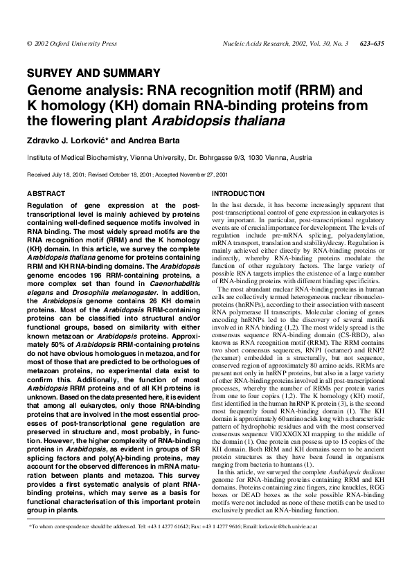 Pdf Genome Analysis Rna Recognition Motif Rrm And K Homology Kh Domain Rna Binding