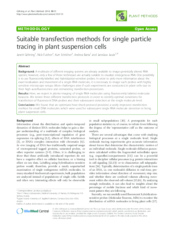 (PDF) Suitable transfection methods for single particle tracing in ...