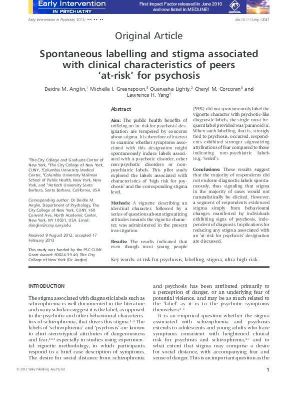 (PDF) Spontaneous labelling and stigma associated with clinical ...