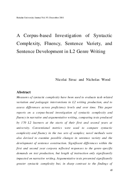 (PDF) A corpus-based investigation of syntactic complexity, fluency, sentence variety, and ...