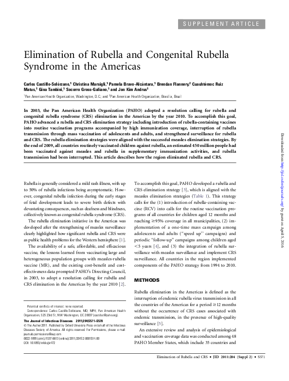 (PDF) Elimination of Rubella and Congenital Rubella Syndrome in the ...