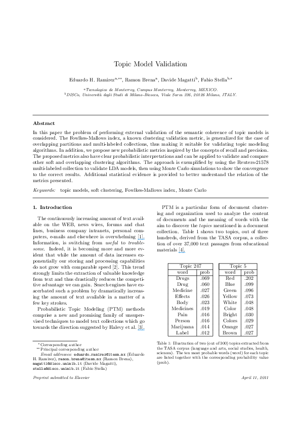 (PDF) Topic model validation