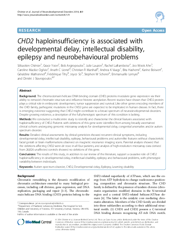 (PDF) CHD2 haploinsufficiency is associated with developmental delay ...