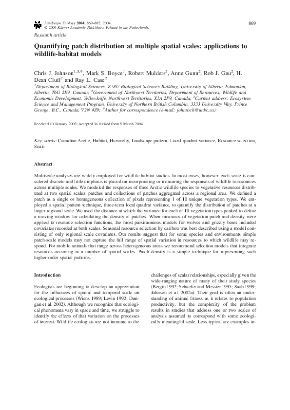(PDF) Quantifying patch distribution at multiple spatial scales: Applications to wildlife ...
