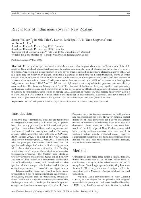 (PDF) Recent loss of indigenous cover in New Zealand | Daniel Rutledge ...