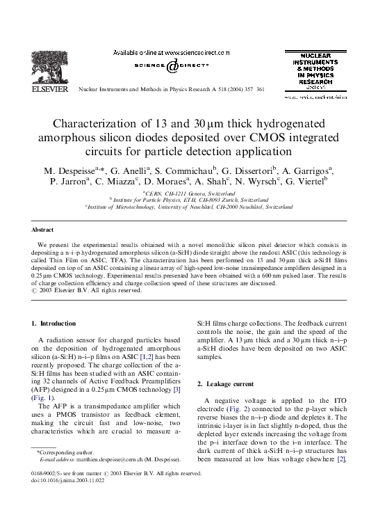 (PDF) Characterization of 13 and 30μm thick hydrogenated amorphous silicon diodes deposited over ...