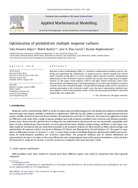 (PDF) Optimization of probabilistic multiple response surfaces