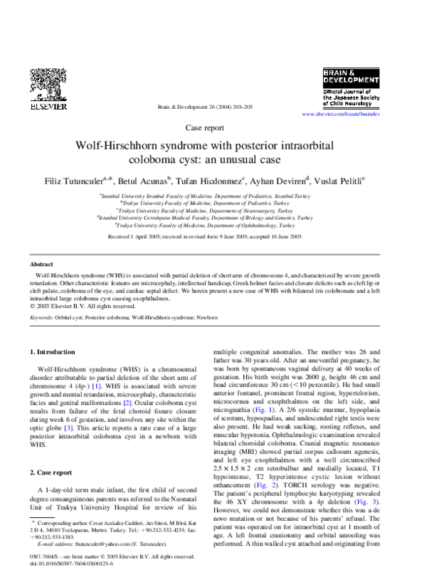(PDF) Wolf-Hirschhorn syndrome with posterior intraorbital coloboma cyst: an unusual case
