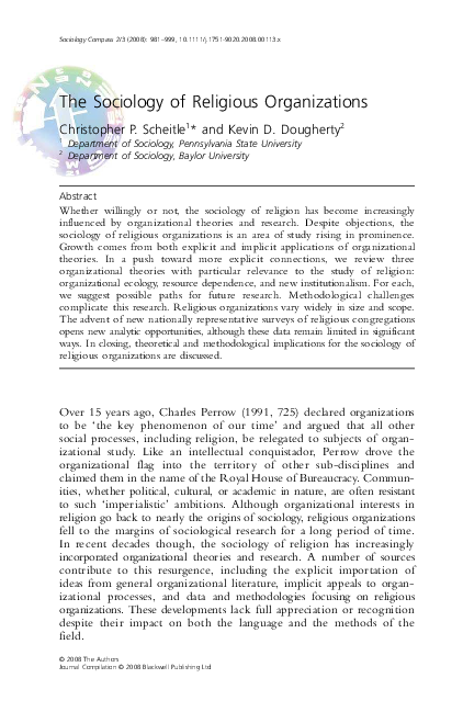 (PDF) The Sociology of Religious Organizations