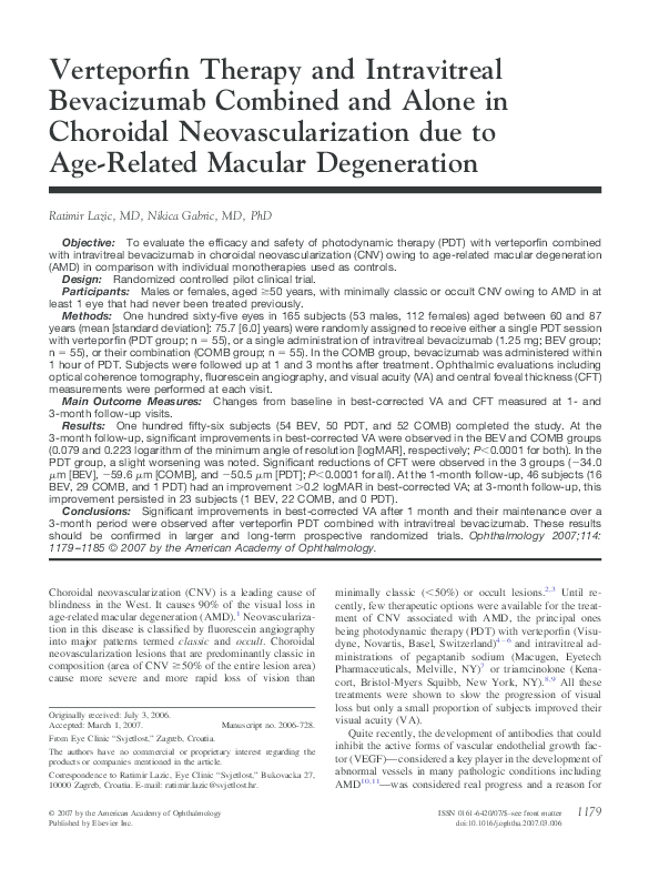 (PDF) Verteporfin Therapy and Intravitreal Bevacizumab Combined and ...
