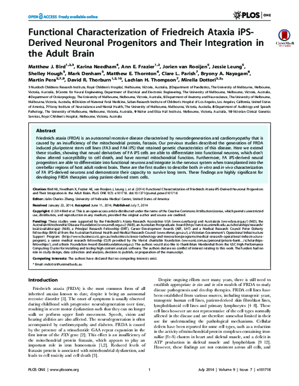 (PDF) Functional Characterization of Friedreich Ataxia iPS-Derived ...