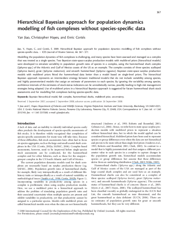 (PDF) Hierarchical Bayesian approach for population dynamics modelling of fish complexes without ...
