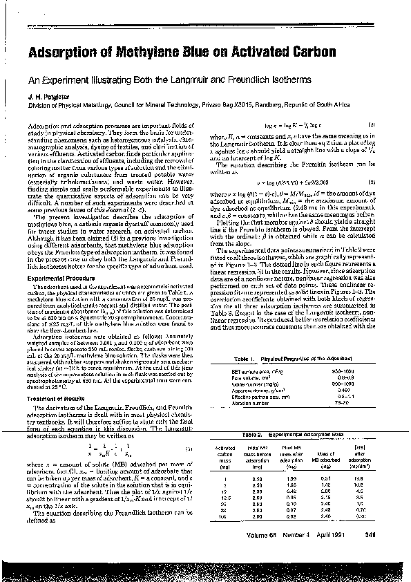 (PDF) Adsorption of methylene blue on activated carbon produced from flamboyant pods (Delonix ...