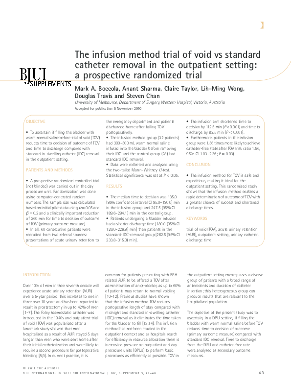 (PDF) The infusion method trial of void vs standard catheter removal in ...