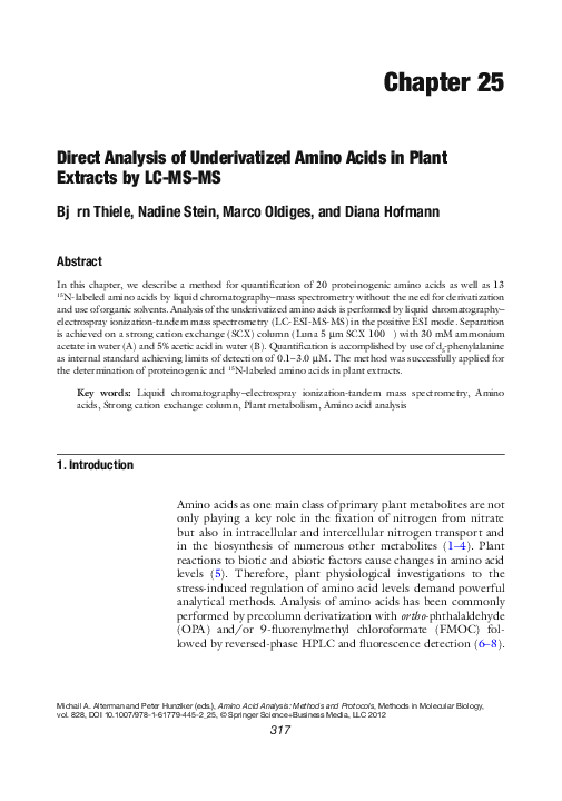 (PDF) Direct Analysis of Underivatized Amino Acids in Plant Extracts by LC-MS-MS
