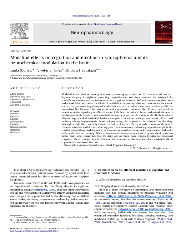 (PDF) Modafinil effects on cognition and emotion in schizophrenia and ...