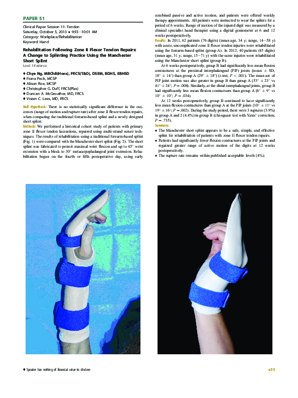 (PDF) Rehabilitation Following Zone II Flexor Tendon Repairs: A Change ...