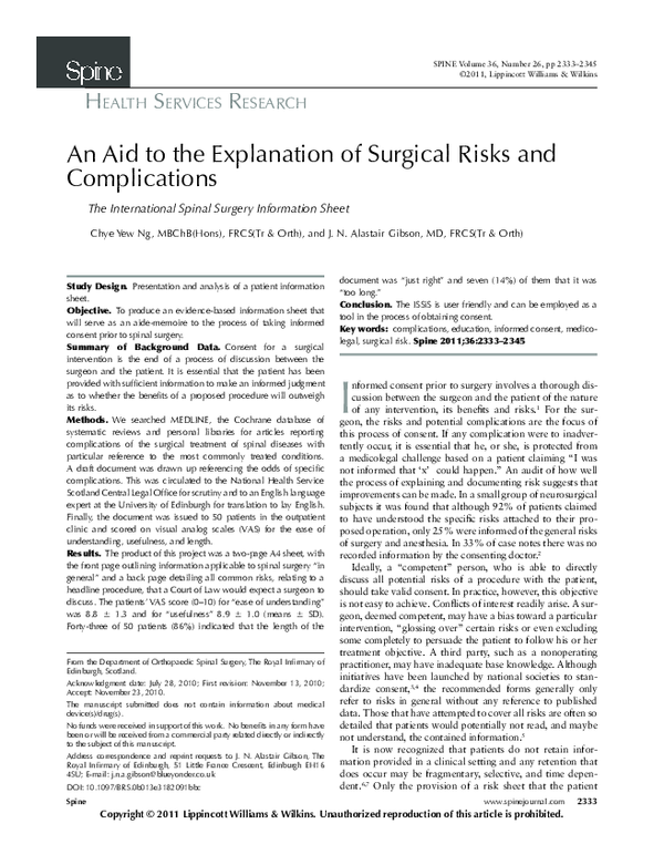(PDF) An Aid to the Explanation of Surgical Risks and Complications