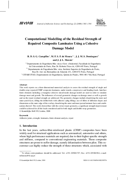 Pdf Computational Modelling Of The Residual Strength Of Repaired Composite Laminates Using A