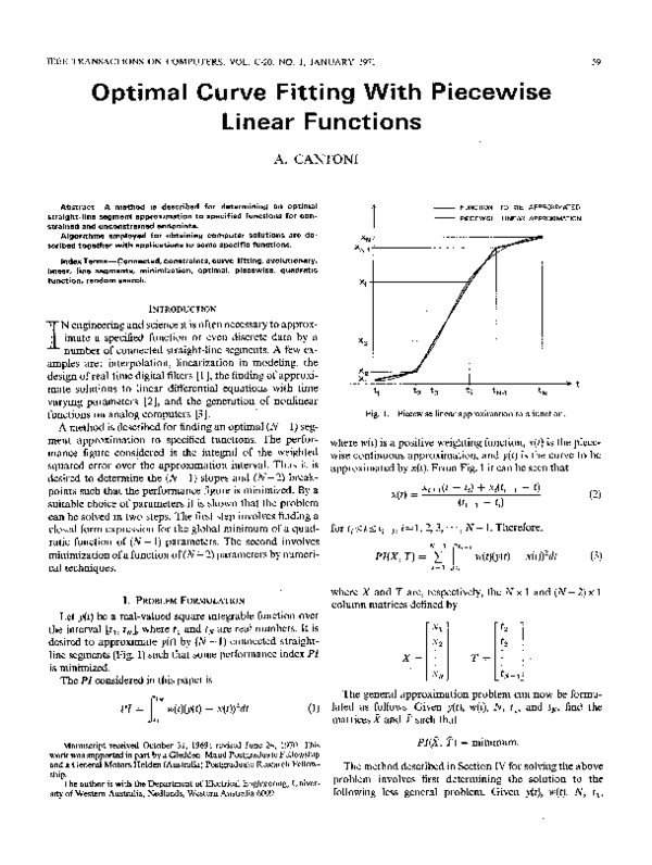 Pdf Optimal Curve Fitting With Piecewise Linear Functions Antonio Cantoni