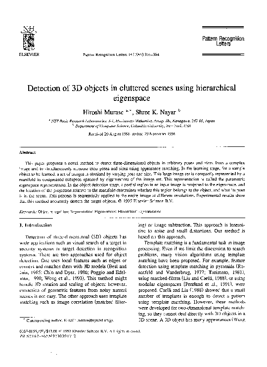 (PDF) Detection of 3D objects in cluttered scenes using hierarchical eigenspace