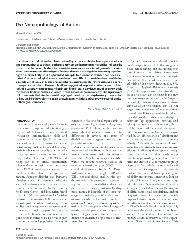 Pdf The Neuropathology Of Autism