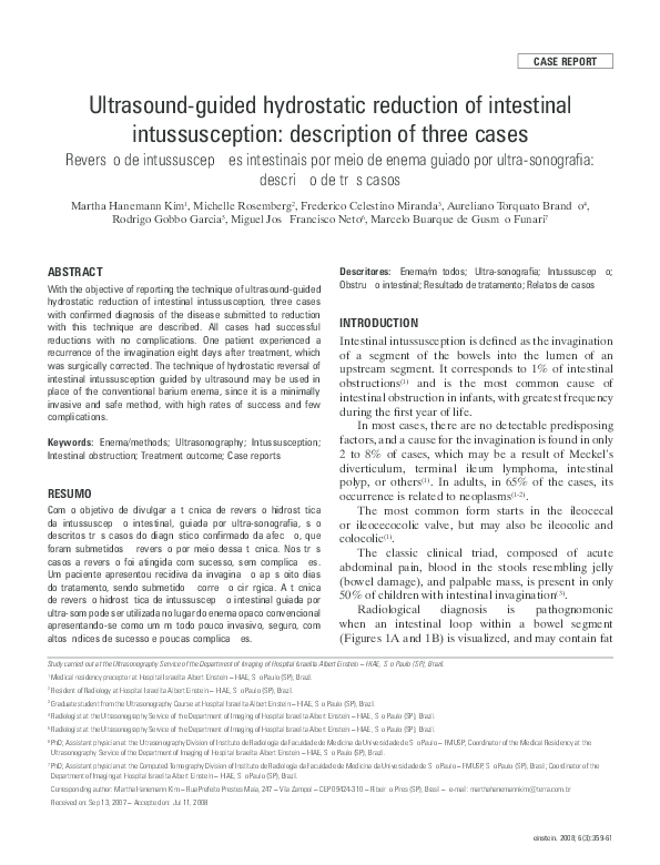 (PDF) Ultrasound-guided hydrostatic reduction of intussusception with ...
