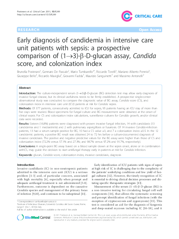 (PDF) Early diagnosis of candidemia in intensive care unit patients with sepsis: a prospective ...