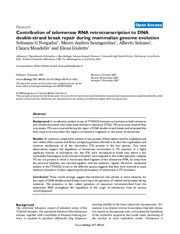 (PDF) Contribution of telomerase RNA retrotranscription to DNA double-strand break repair during ...