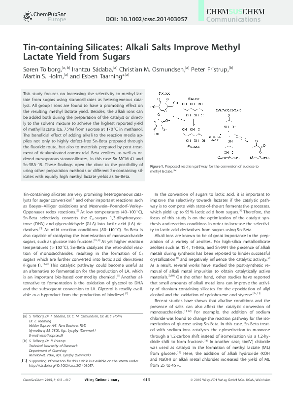 (PDF) Tin-containing Silicates: Alkali Salts Improve Methyl Lactate ...