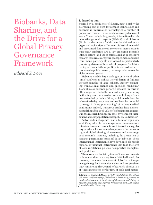 (PDF) Biobanks, Data Sharing, and the Drive for a Global Privacy ...