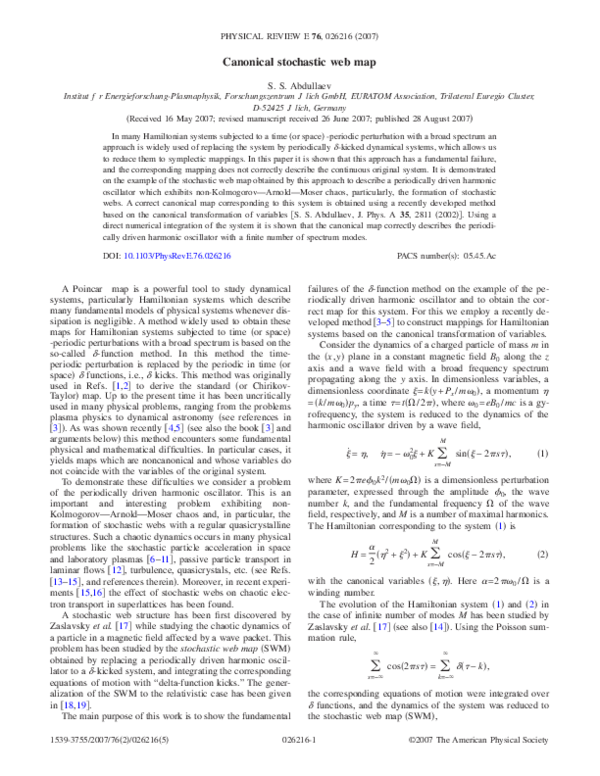 (PDF) Canonical stochastic web map