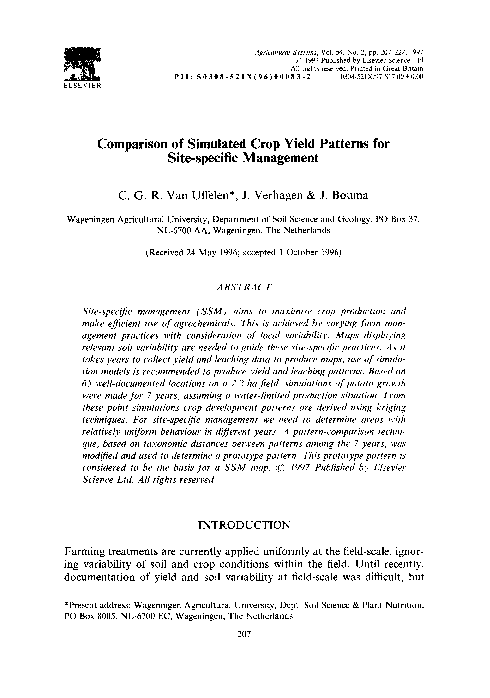 Pdf Comparison Of Simulated Crop Yield Patterns For Site Specific