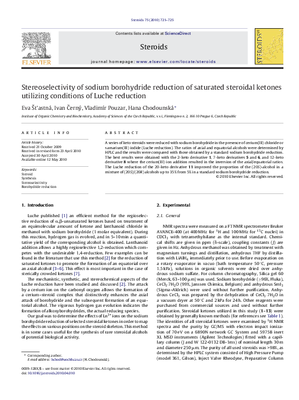 (PDF) Stereoselectivity of sodium borohydride reduction of saturated ...