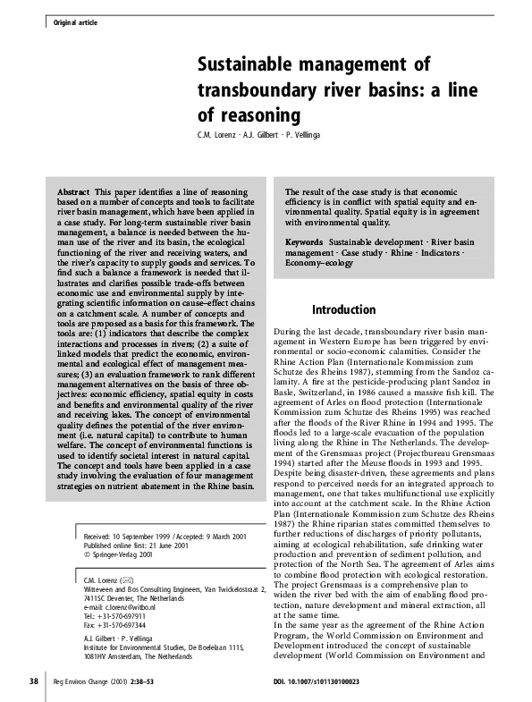 (PDF) Sustainable management of transboundary river basins: a line of ...