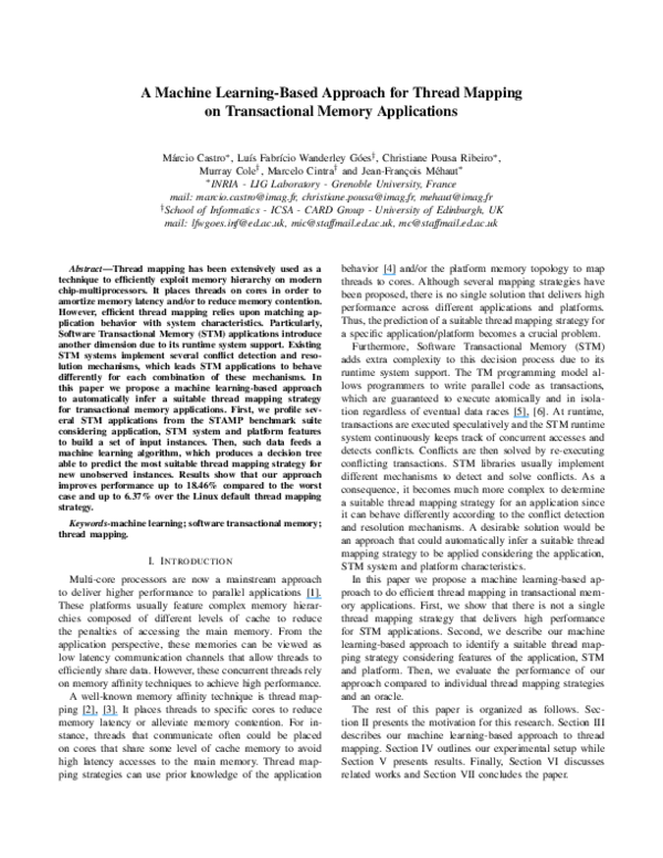 (PDF) A machine learning-based approach for thread mapping on transactional memory applications