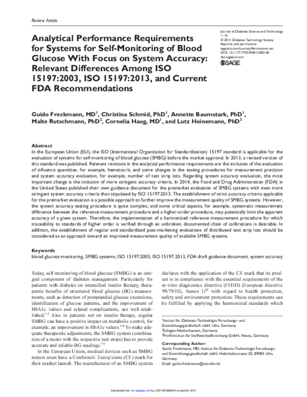 (PDF) Analytical Performance Requirements for Systems for Self ...