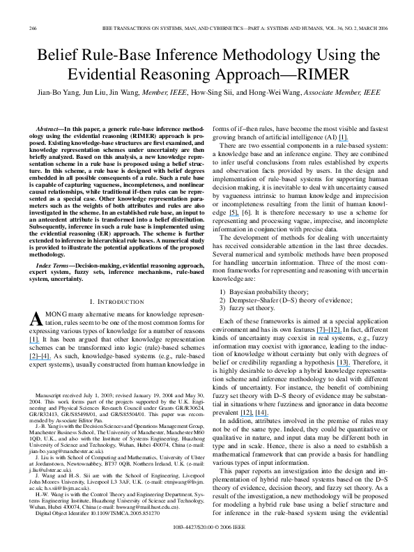 (PDF) Belief rule-base inference methodology using the evidential reasoning Approach-RIMER
