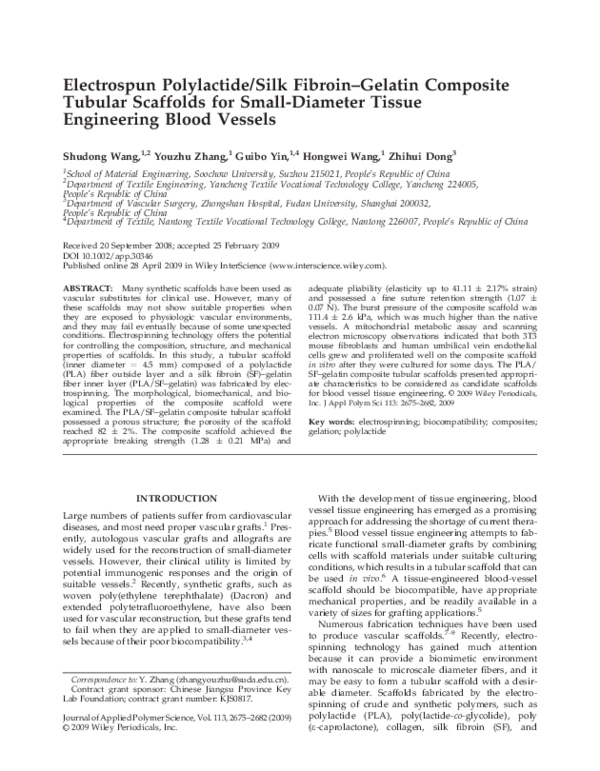 (PDF) Electrospun polylactide/silk fibroin-gelatin composite tubular scaffolds for small ...