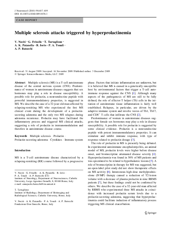 (PDF) Multiple sclerosis attacks triggered by hyperprolactinemia