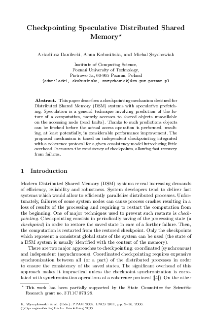 (PDF) Checkpointing Speculative Distributed Shared Memory