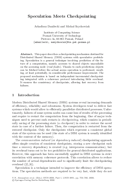 (PDF) Speculation Meets Checkpointing