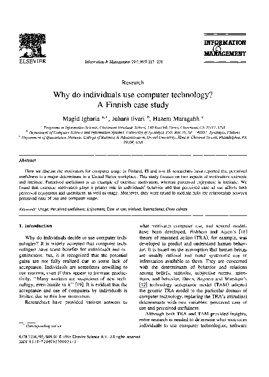 (PDF) Why do individuals use computer technology? A Finnish case study