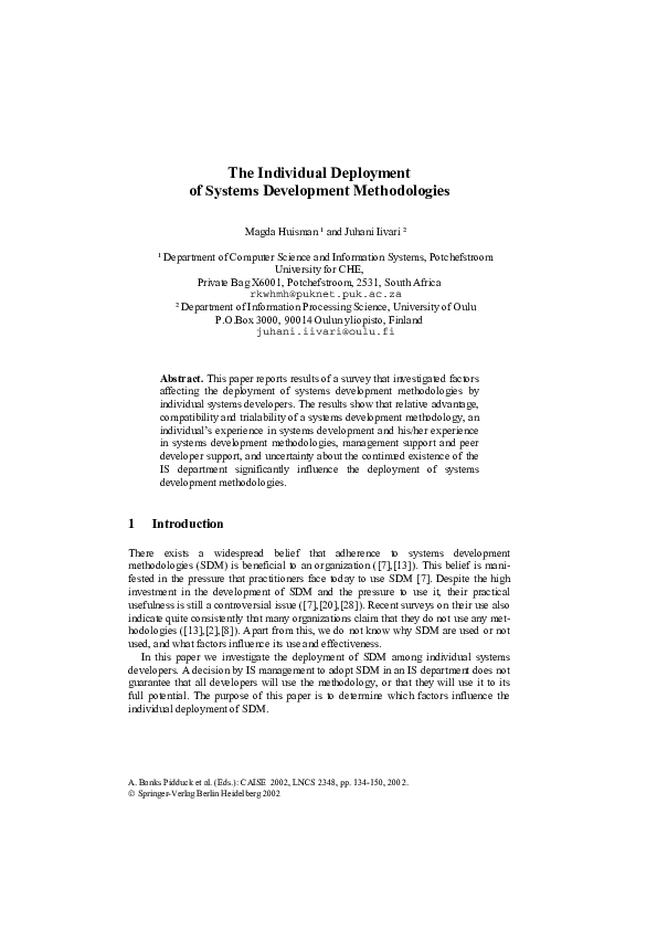 (PDF) The Individual Deployment of Systems Development Methodologies