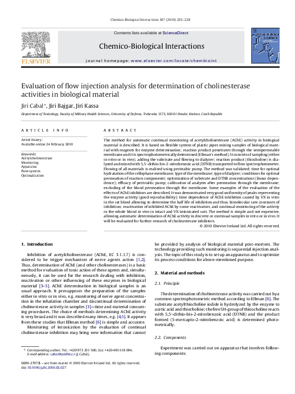 Pdf Evaluation Of Flow Injection Analysis For Determination Of Cholinesterase Activities In