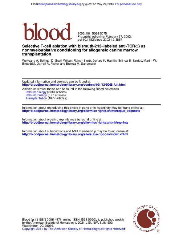 (PDF) Selective T-cell ablation with bismuth-213-labeled anti-TCR as ...