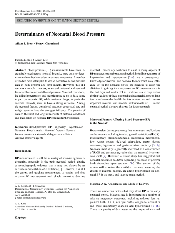 (PDF) Determinants of Neonatal Blood Pressure