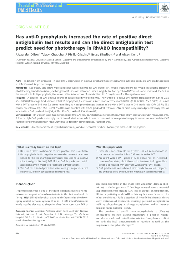 (PDF) Has anti-D prophylaxis increased the rate of positive direct ...