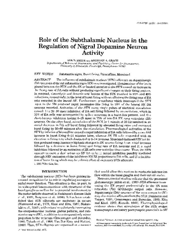 (PDF) Role of the subthalamic nucleus in the regulation of nigral ...